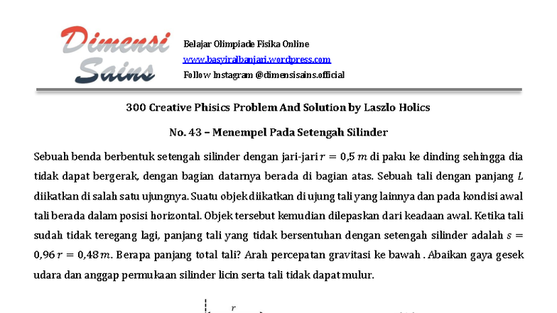 Olimpiade Fisika Online: Soal & Solusi Setengah Silinder 300 Masalah ...