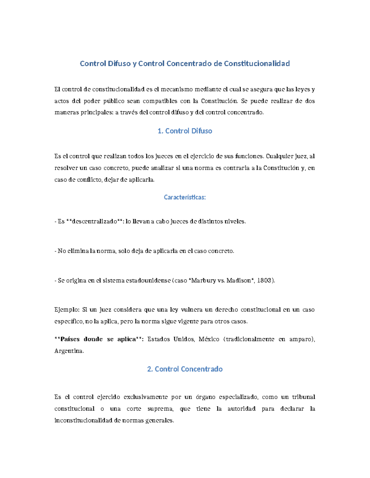 Control Difuso y Control Concentrado de Constitucionalidad: Análisis Detallado - Studocu