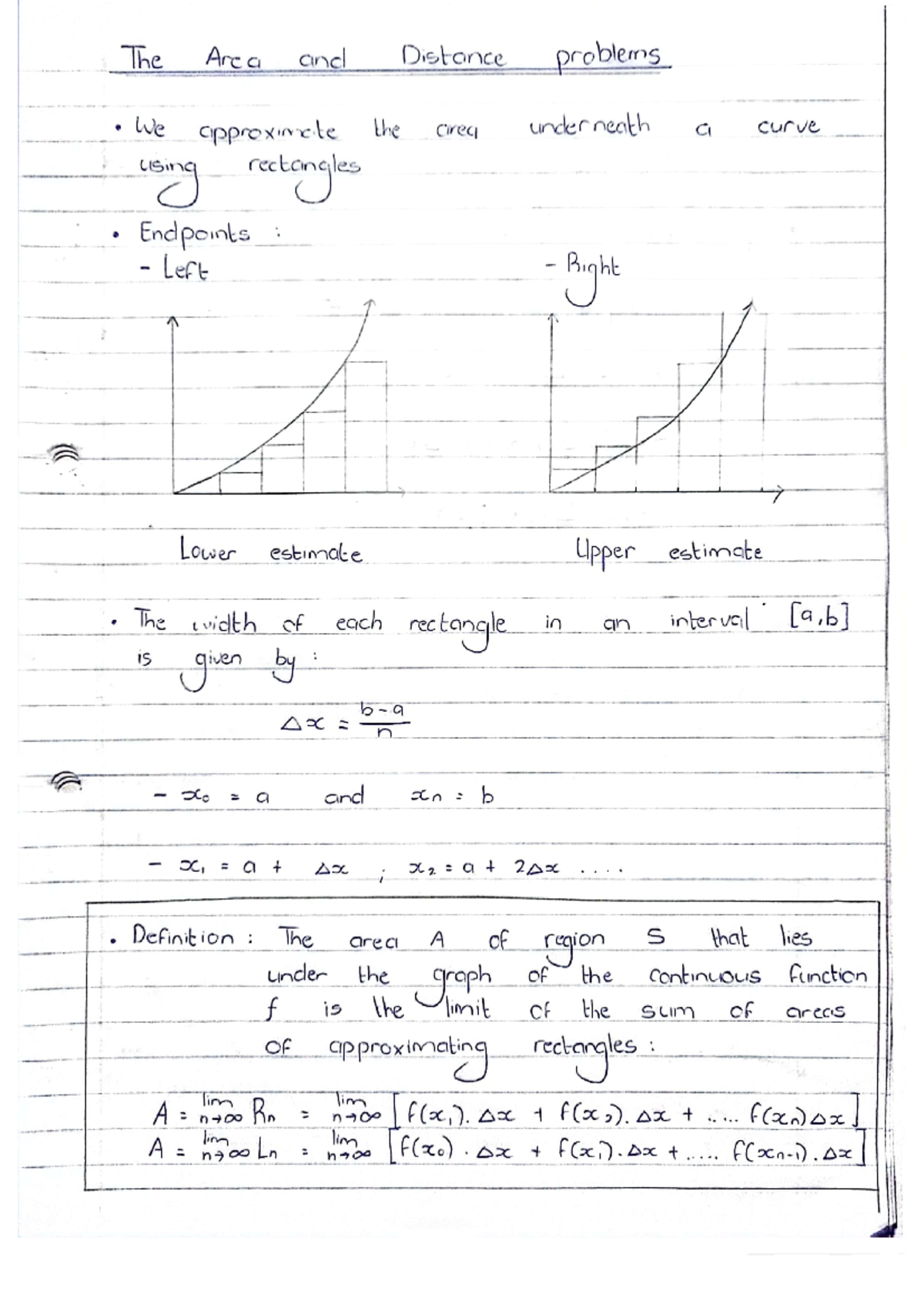 Definite Integrals and Area/Distance Problems Summary (MATH101) - Studocu