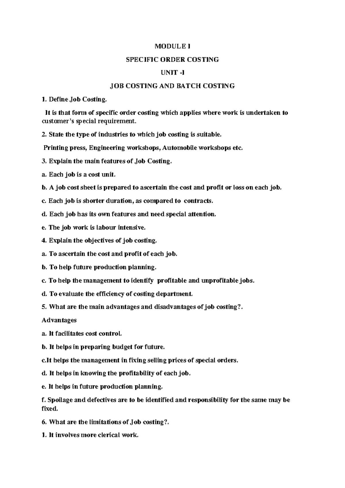 Module 1,2,4 Cost 2 - coast accounting - MODULE I SPECIFIC ORDER ...