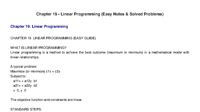 Chapter 19: Linear Programming (Solved Problems & Easy Guide) - Studocu
