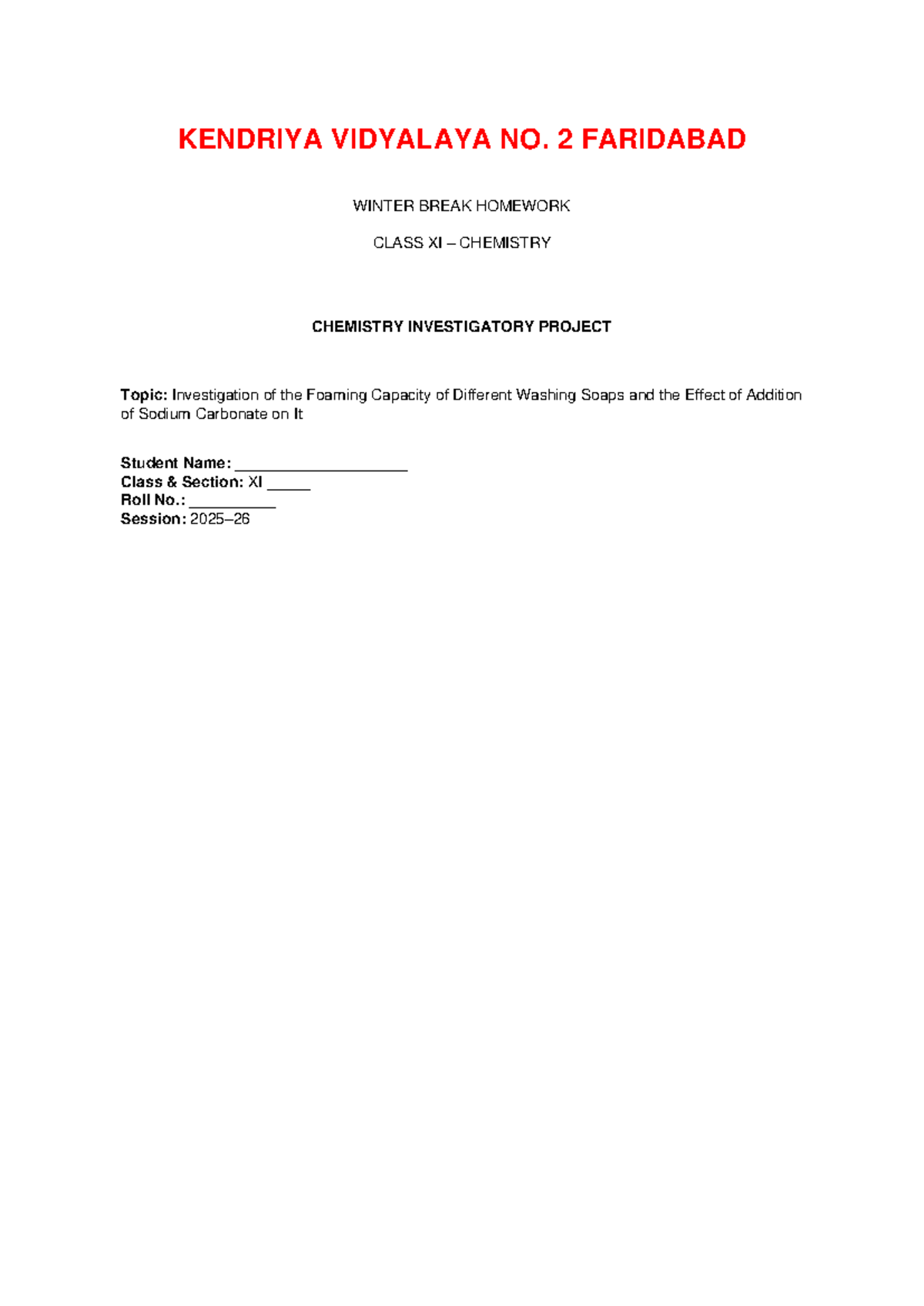 Class XI Chemistry Investigatory Project: Foaming Capacity of Soaps ...