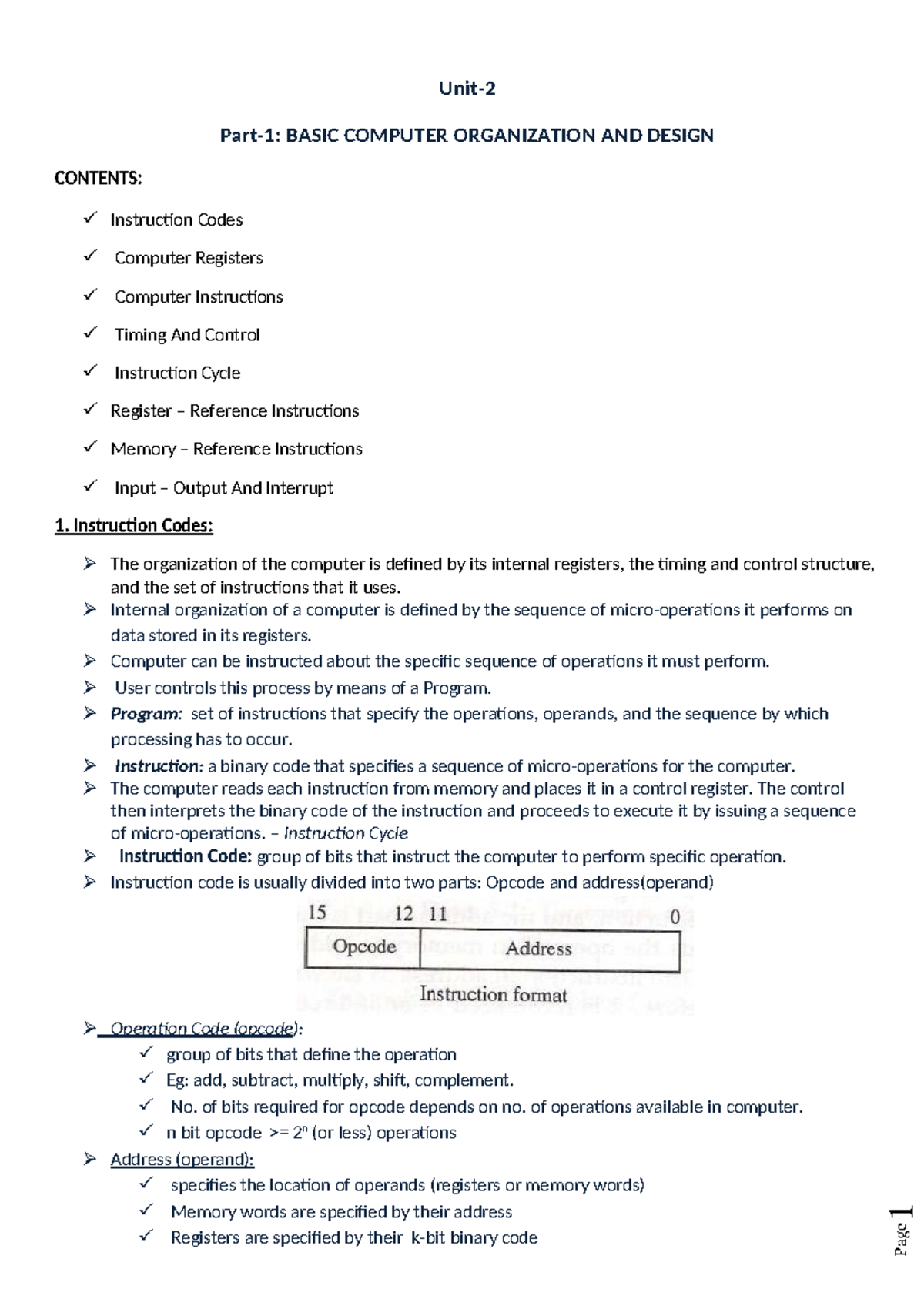 COA 1st Unit Notes: Basic Computer Organization & Design - Studocu