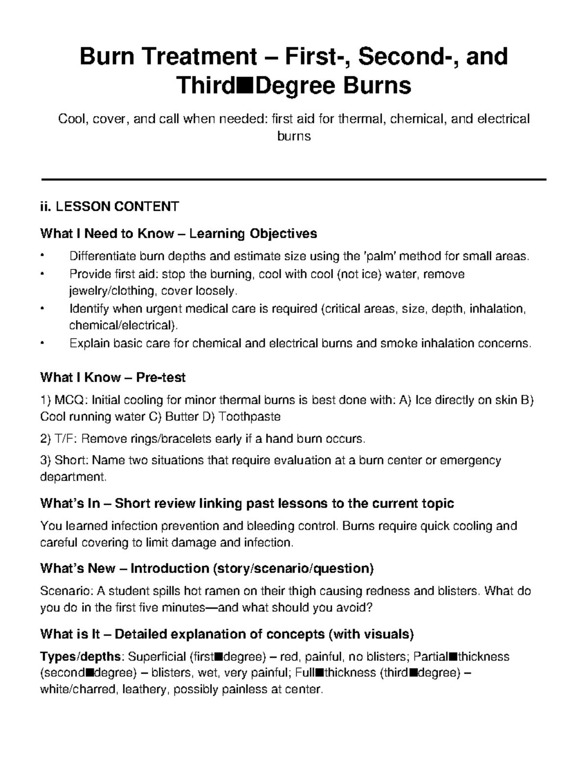 Module 06: Lesson on Burn Treatment - First Aid for Thermal, Chemical ...