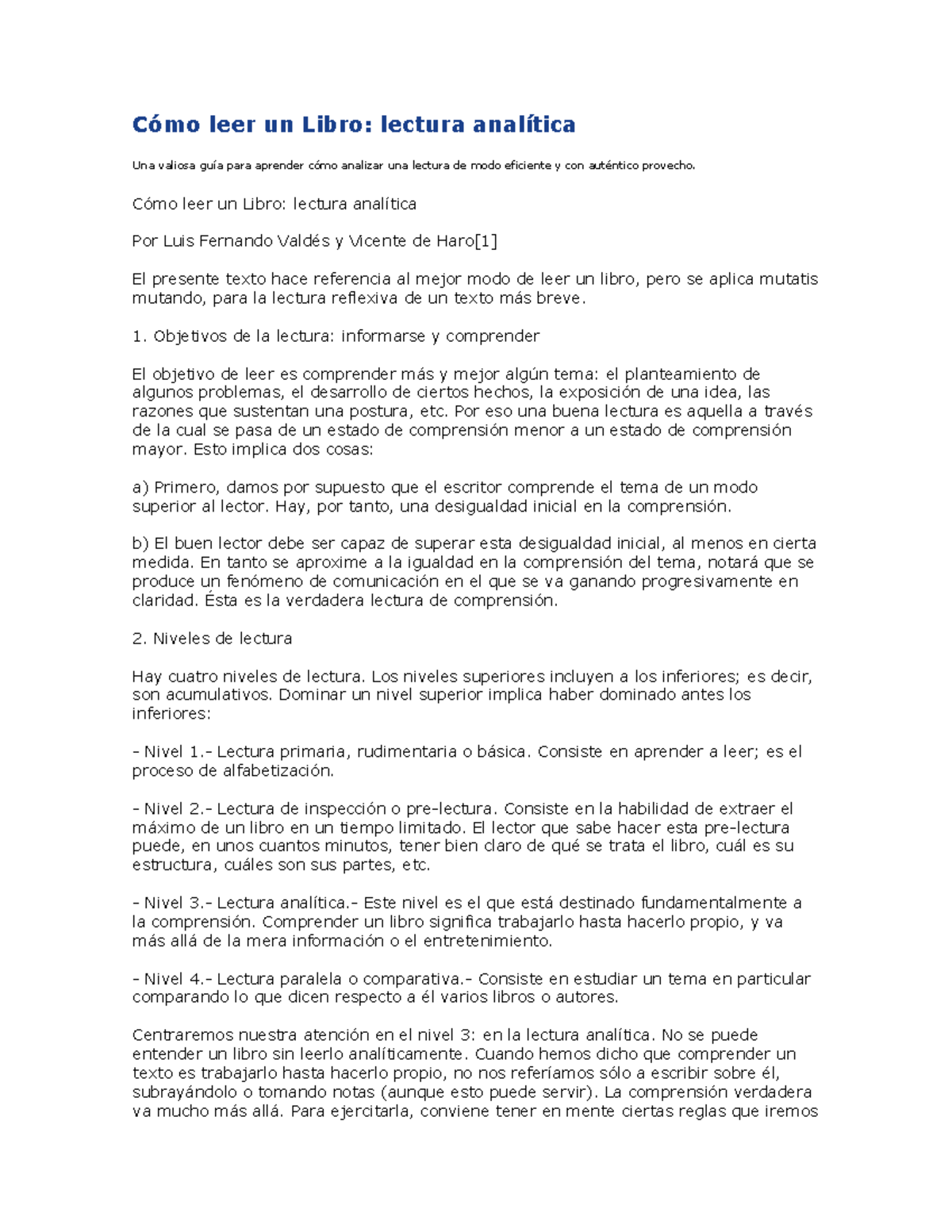 Cómo Leer un Libro: Guía de Lectura Analítica y Comprensiva - Studocu