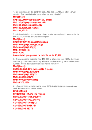 Act1 Matemáticas Financieras: Cálculo de capital e interés simple - Studocu