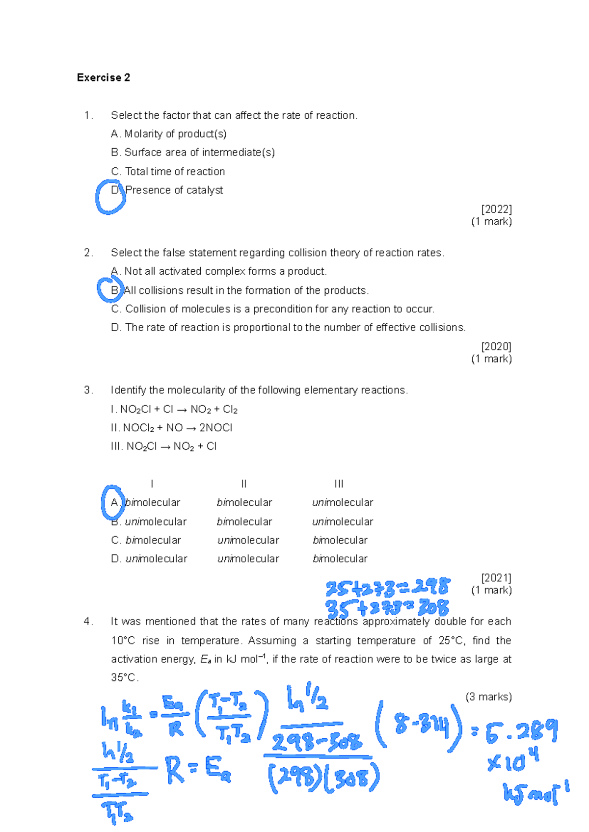 Tuto 2 - Tutorial Answers on Reaction Rates and Collision Theory - Studocu