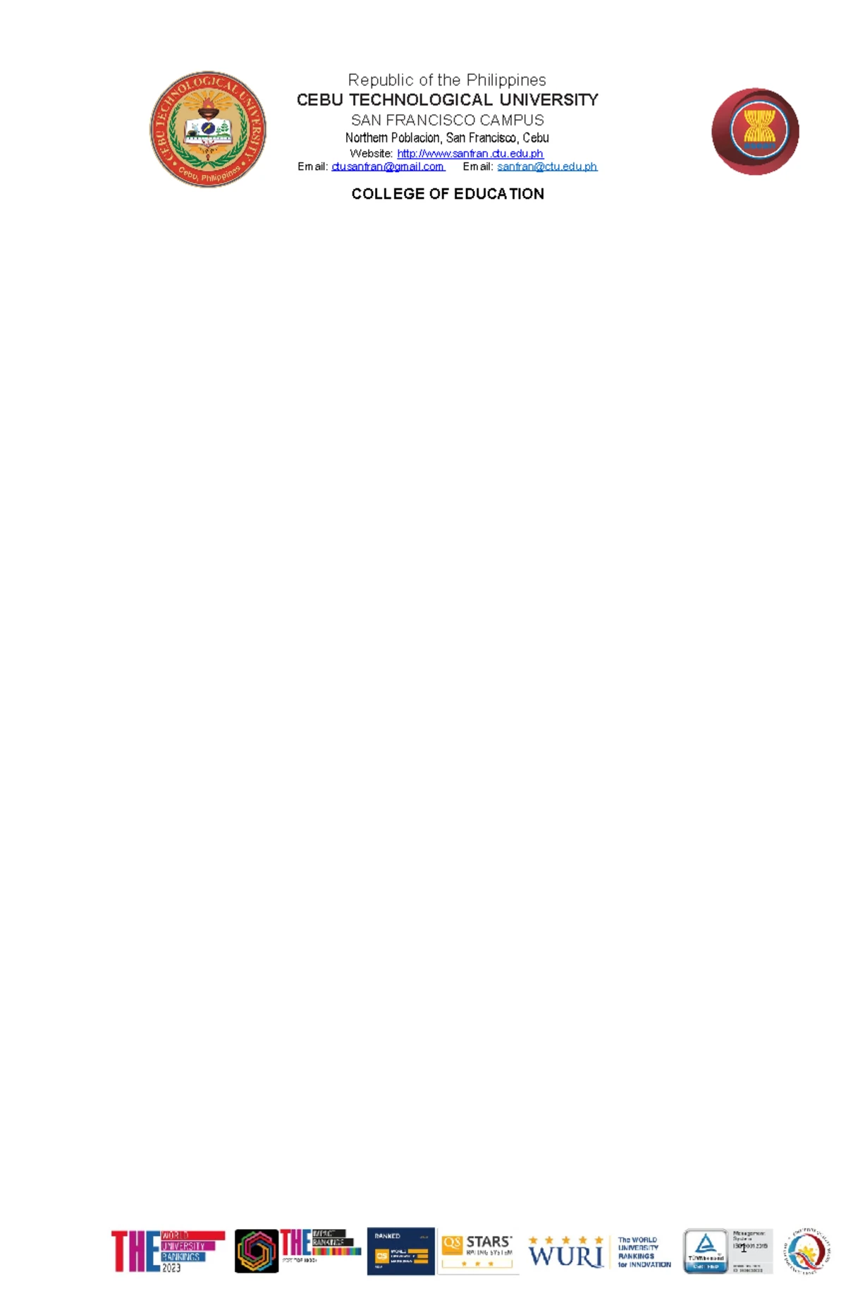 CEBU TECH UNIVERSITY ED 101: Narrative Report on Pre-Service Teaching Seminar - Studocu