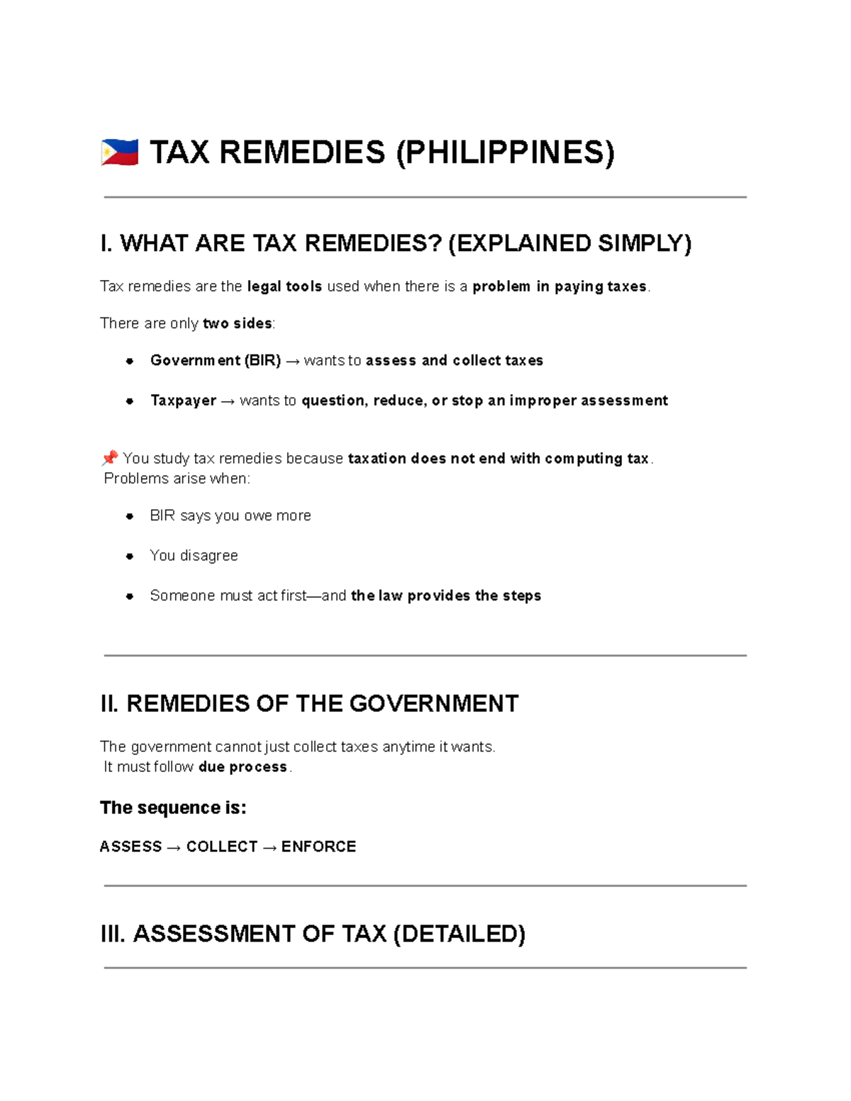 TAX Remedies Summary Notes (PHILIPPINES) - Explained Simply - Studocu