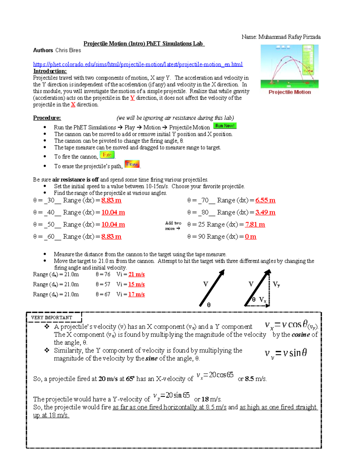 PHET Simulations Lab: Exploring Projectile Motion (Physics 101) - Studocu