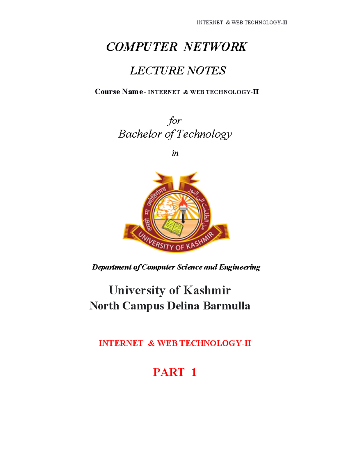 Internet n WEB Technology II PART 1 - COMPUTER NETWORK LECTURE NOTES ...