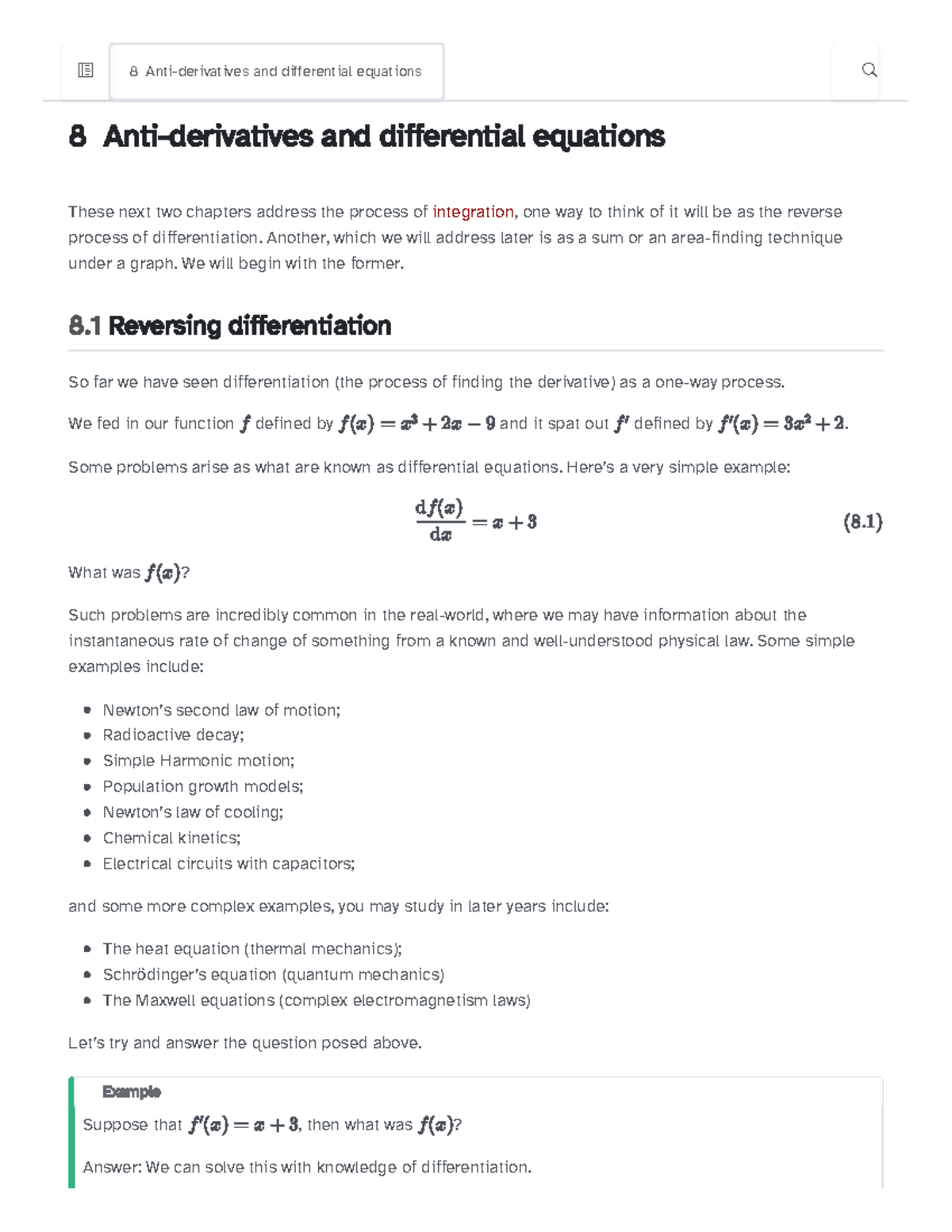 8 Anti-Derivatives and Differential Equations – Introductory Calculus ...