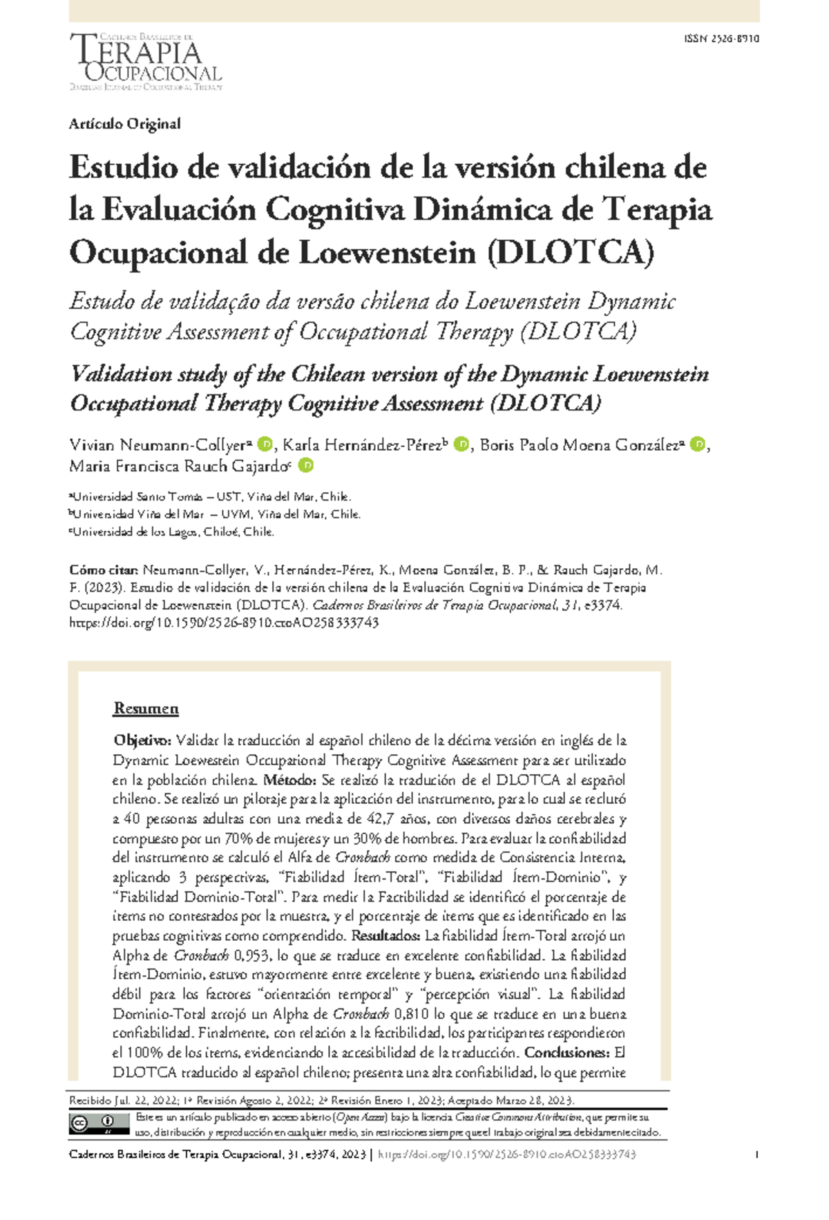 Estudio de validación de la versión chilena de la Evaluación Cognitiva ...