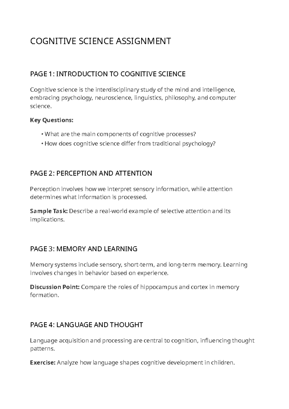 COG 101: Cognitive Science Assignment Overview and Key Concepts - Studocu