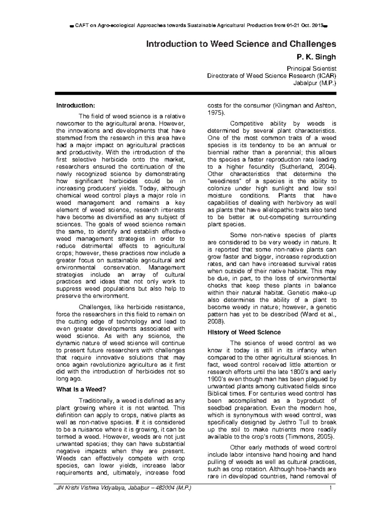 Introduction to Weed Science and Challenges - Introduction: The field ...