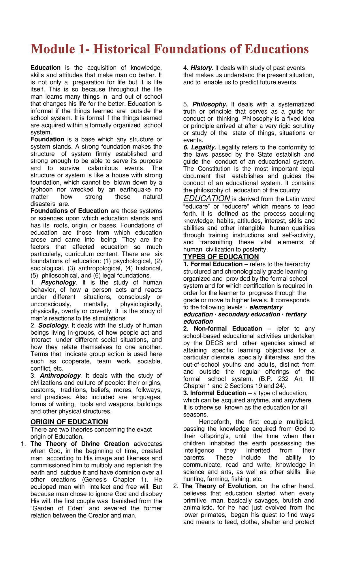 Foundation of Education - Module 1- Historical Foundations of ...