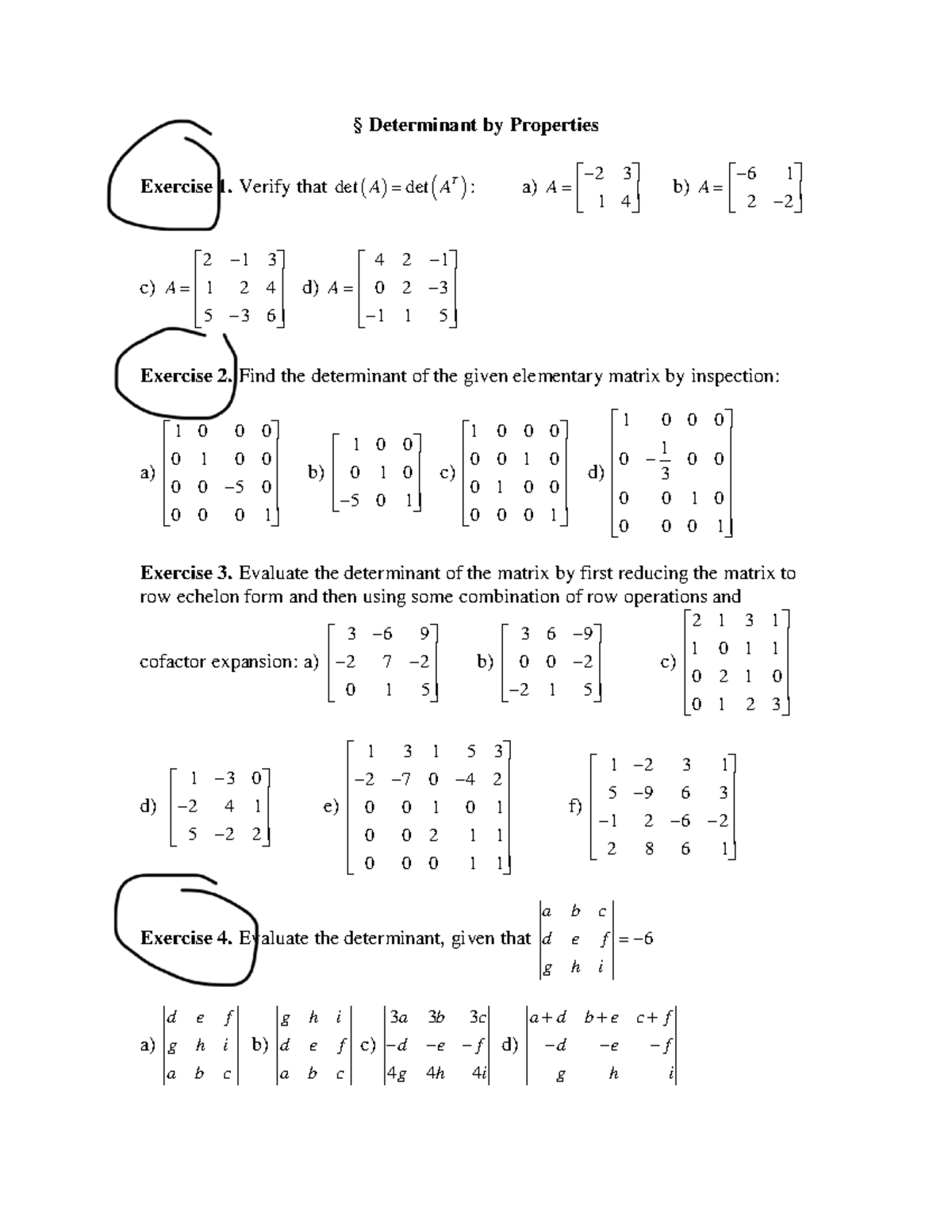 Math 3 Det by Properties - Exercises and Solutions - Studocu