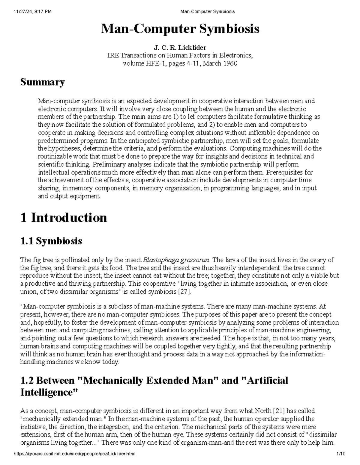 Man-Computer Symbiosis: Enhancing Human-Computer Interaction in HFE-1 ...