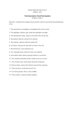 1st Summative TEST IN English 7 - 1 st SUMMATIVE TEST IN ENGLISH 7 ...
