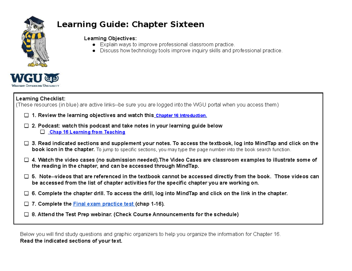 Chapter 16 Learning Guide: Enhancing Professional Classroom Practice ...