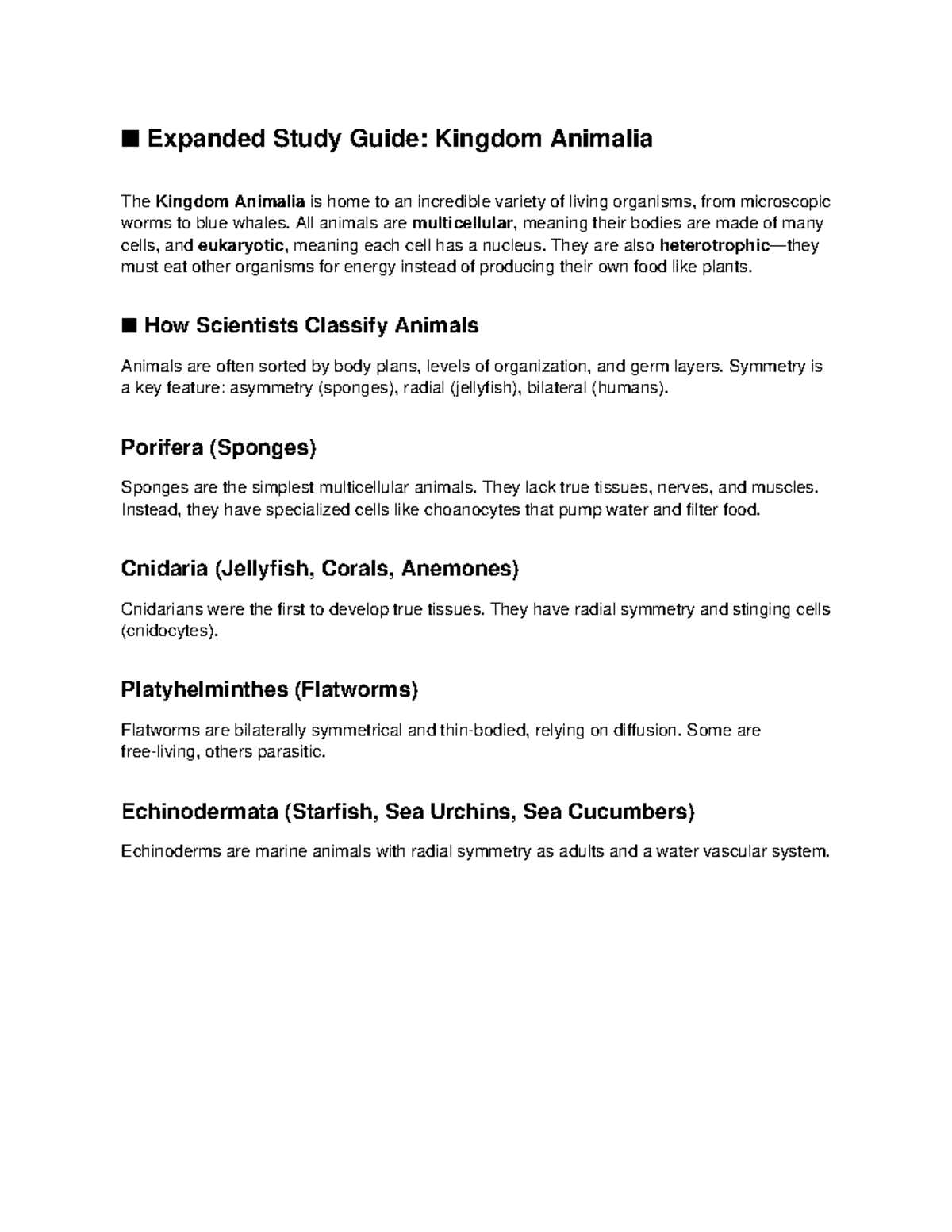 Kingdom Animalia Study Guide: Classification & Characteristics - Studocu
