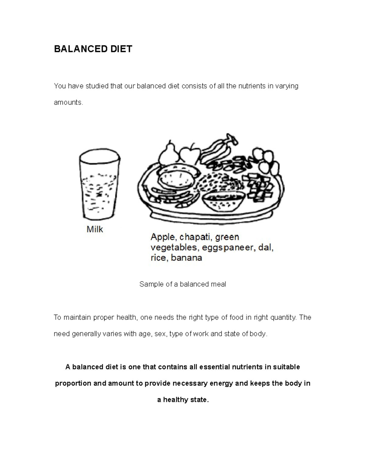 BALANCED DIET NOTES - BALANCED DIET You have studied that our balanced ...