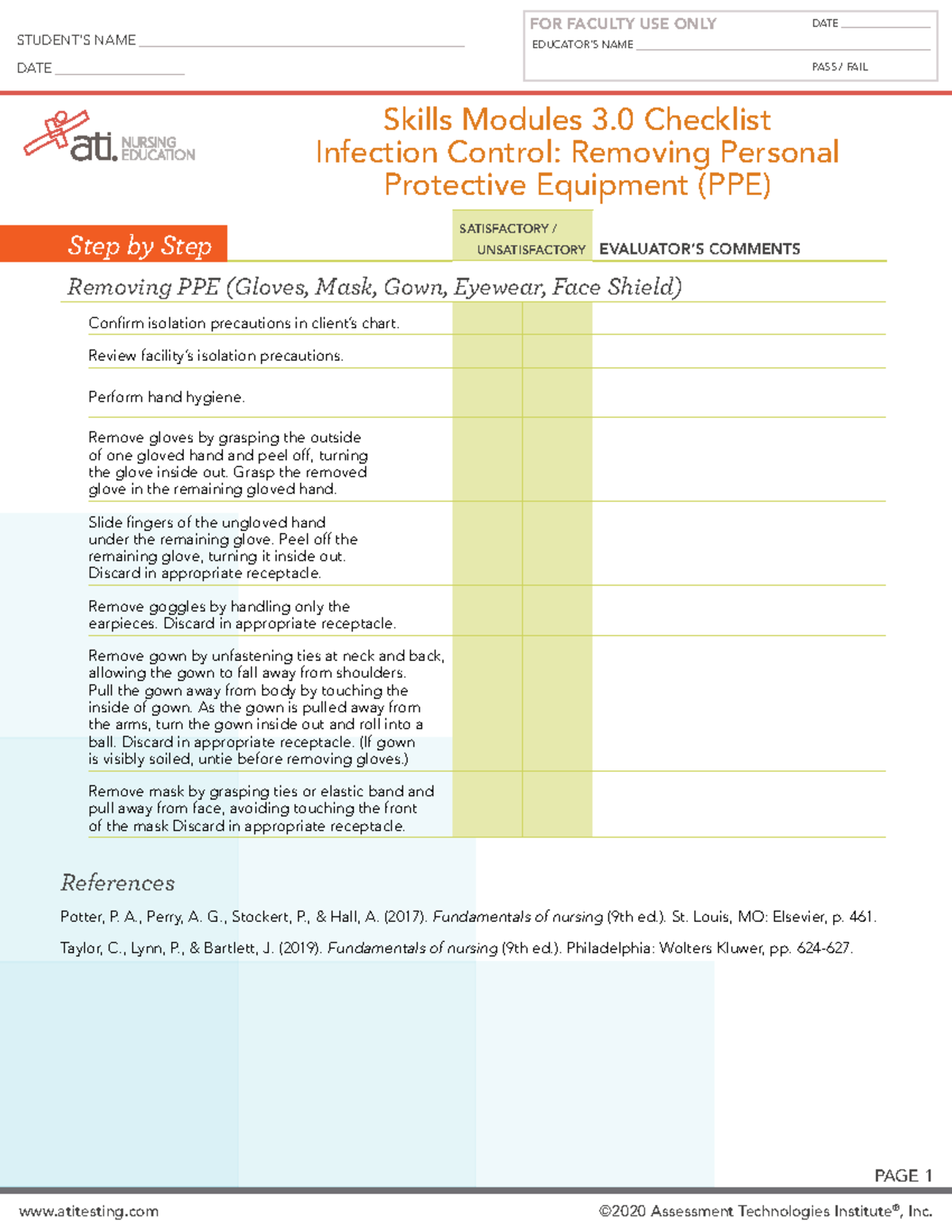 NURSING EDUCATION IL_ Skills Checklist: Infection Control & PPE Removal ...