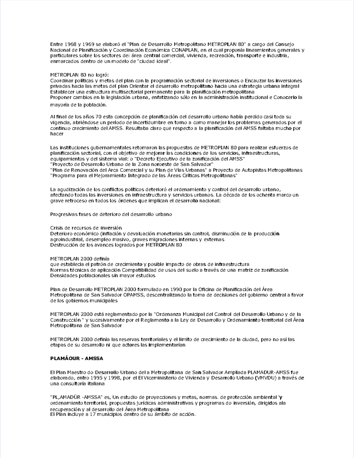 Estudio del Plan de Desarrollo Metropolitano METROPLAN 80 y su Impacto ...