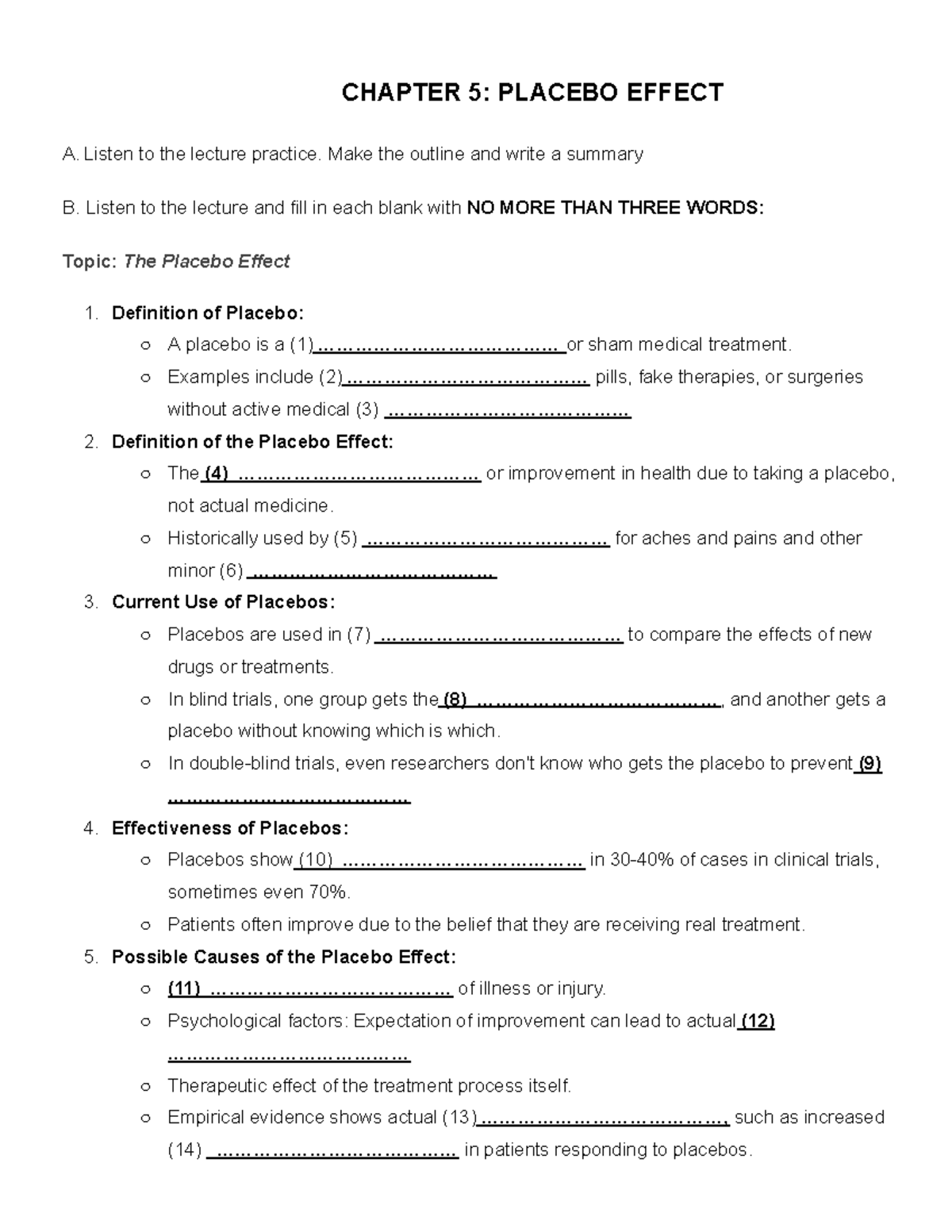 CHAPTER 5: PLACEBO EFFECT - Lecture Summary & Outline - Studocu