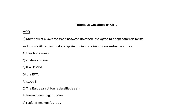 IBM 101: Tutorial 2 - MCQs on Chapter 1 Concepts - Studocu