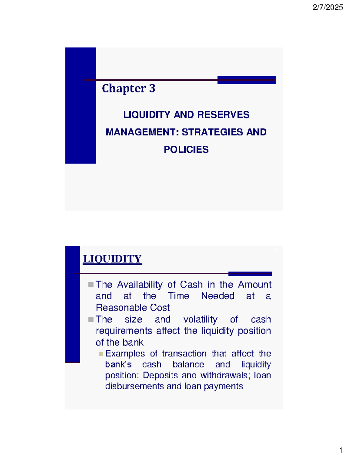 Chapter 3 - Liquidity Management Strategies and Policies - Studocu