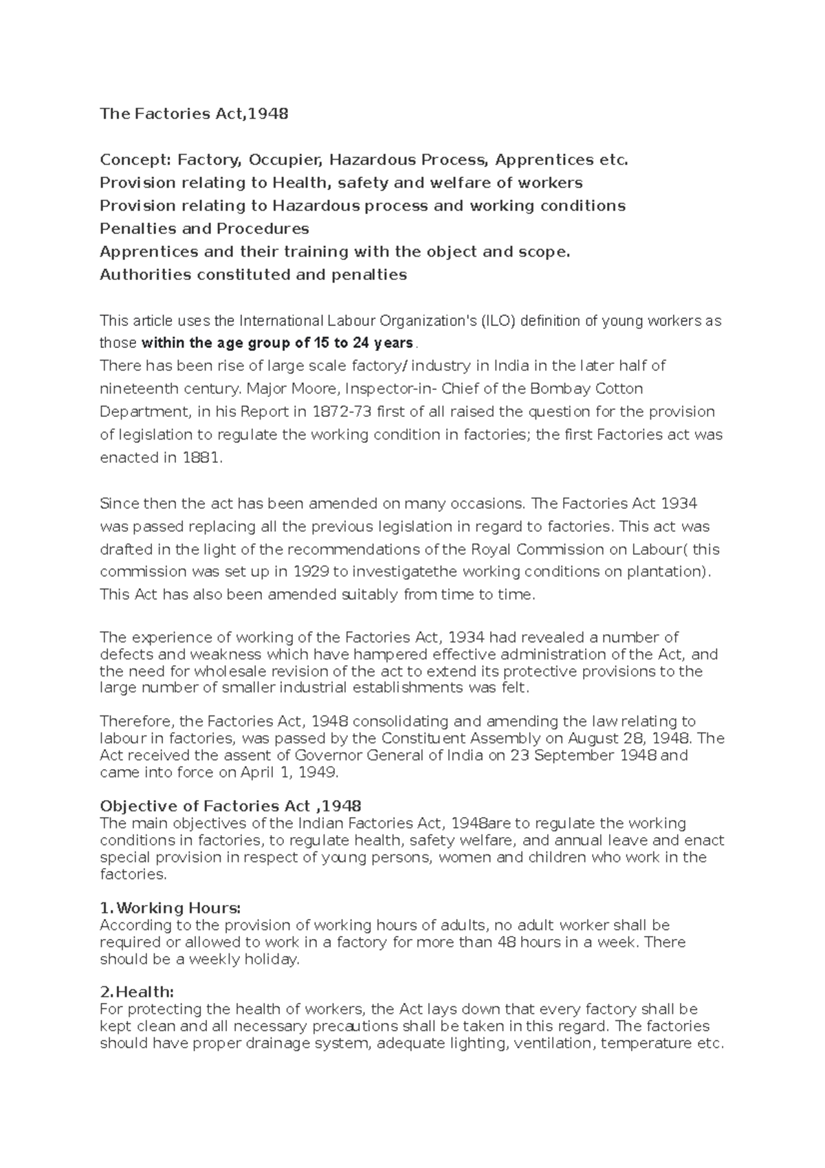 Factories Act and Apprentices Act Overview - Legislative Provisions ...