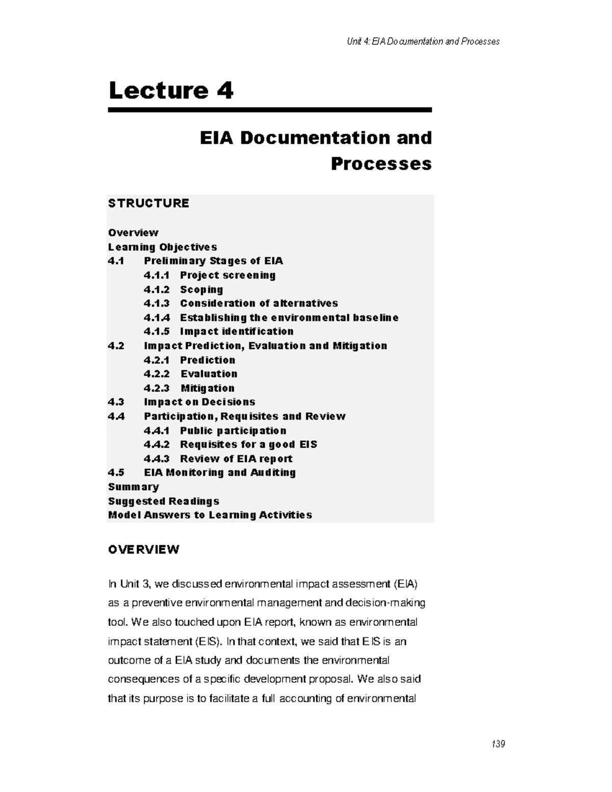 Lec 4 EIA Documentation and processes - Unit 4: EIA Documentation and Processes Lecture 4 EIA ...