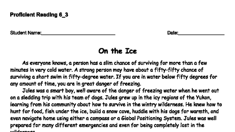 Proficient Reading 6_3: Comprehension on "On the Ice" - Studocu
