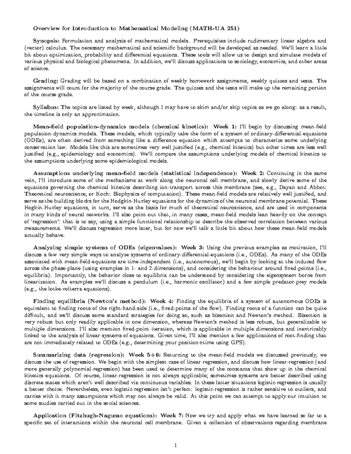 NYU-Fall 2024-Intro to Mathematical Modeling Syllabus (MATH-UA 251 ...