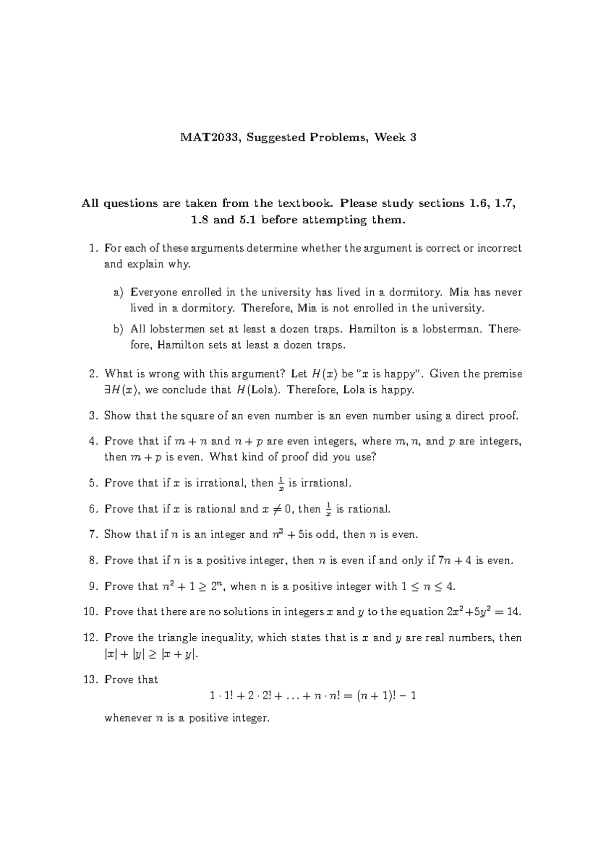 MAT2033, Week 3 Suggested Problems and Solutions - Studocu