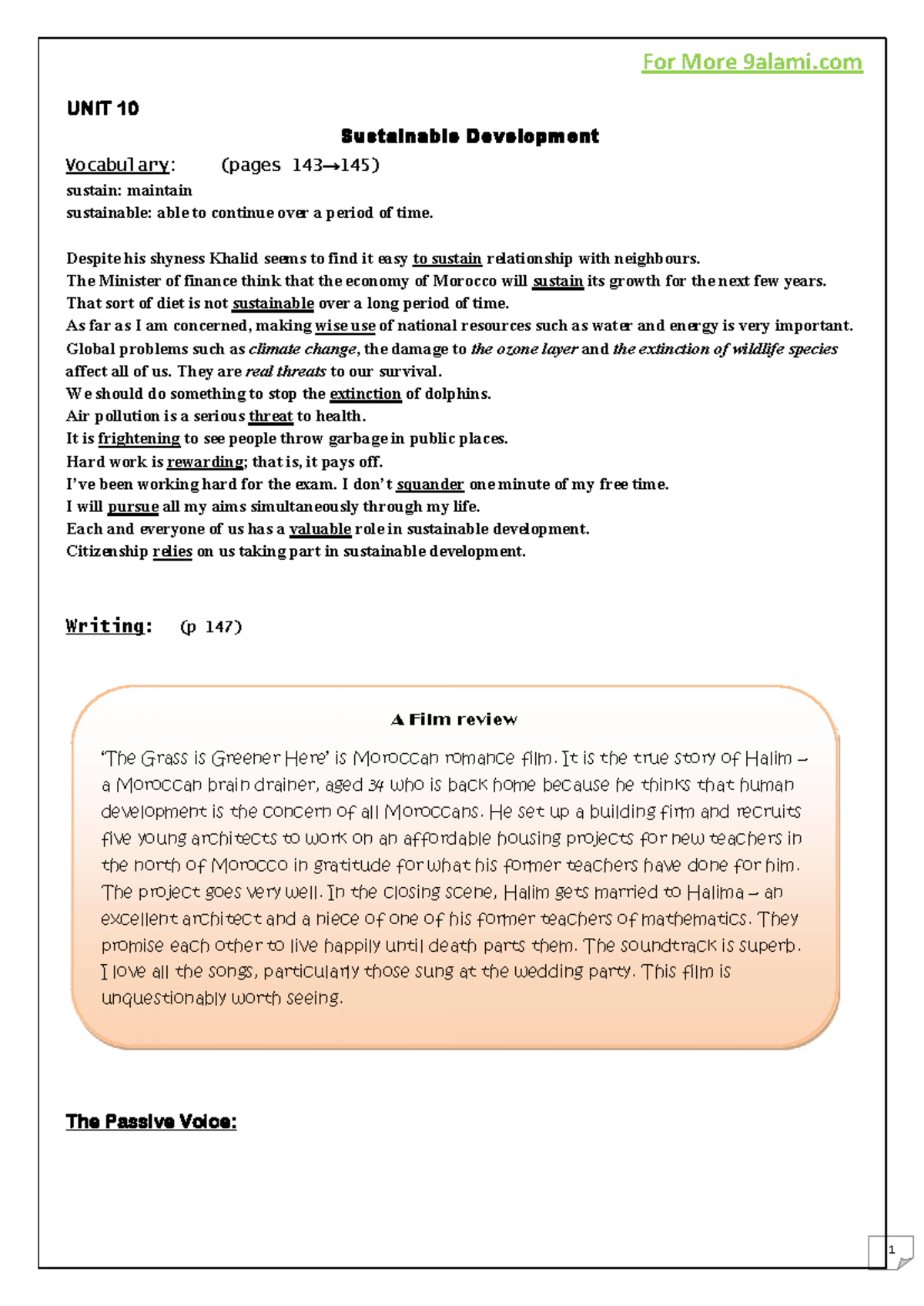 Unit 10 Sustainable Development - 1 UNIT 10 Sustainable Development ...
