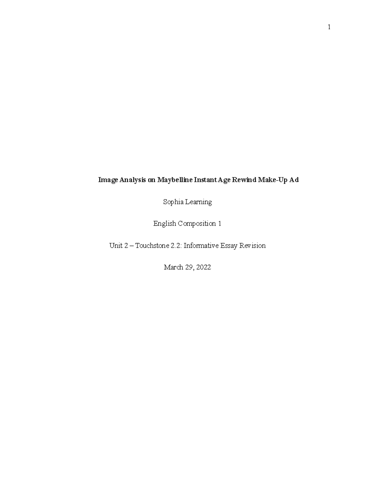 Sophia English Comp 1 - Touchstone 2.2 Image Analysis of Maybelline Ad ...
