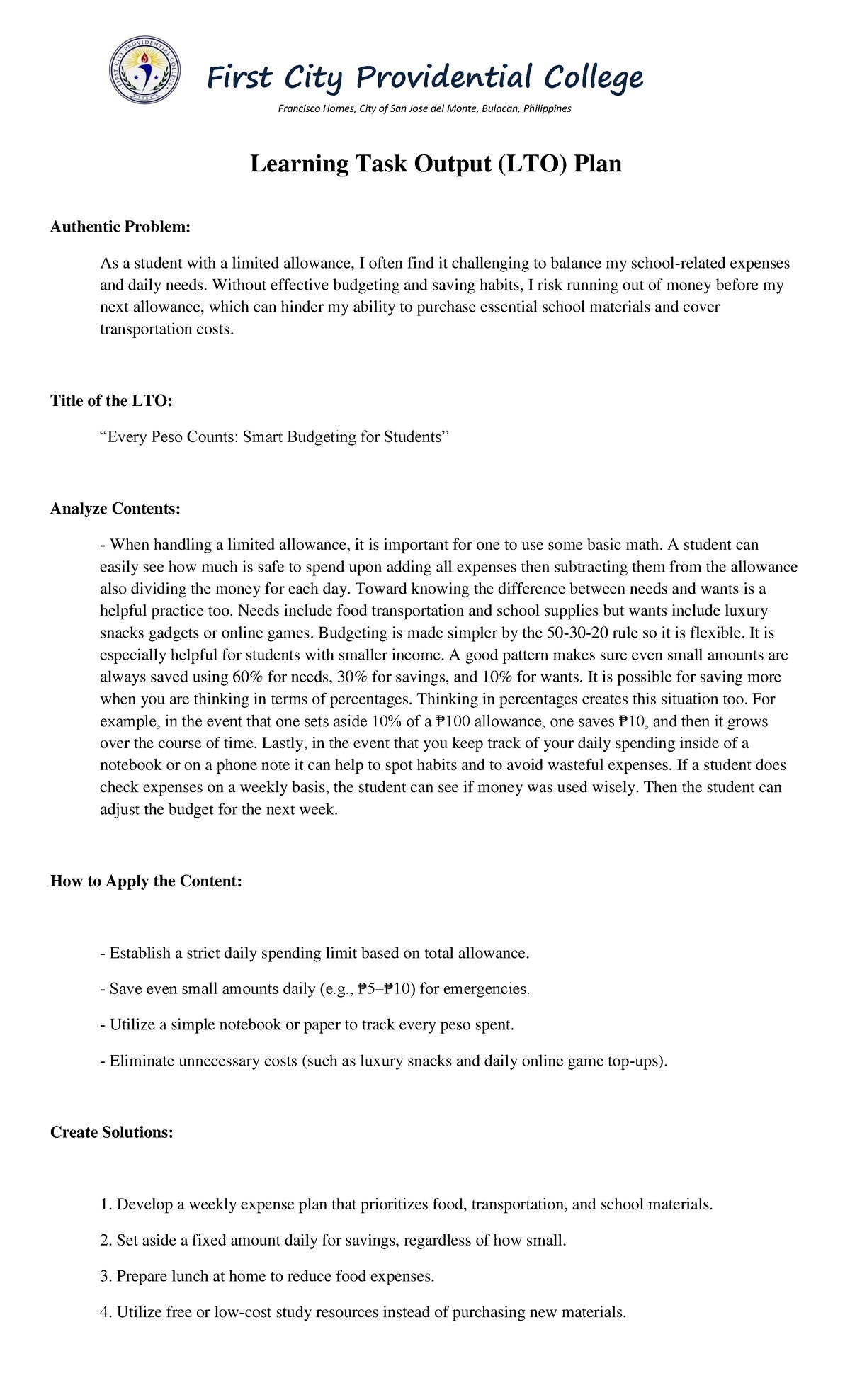 LTO: Peso Counts - Smart Budgeting Strategies for Students - Studocu