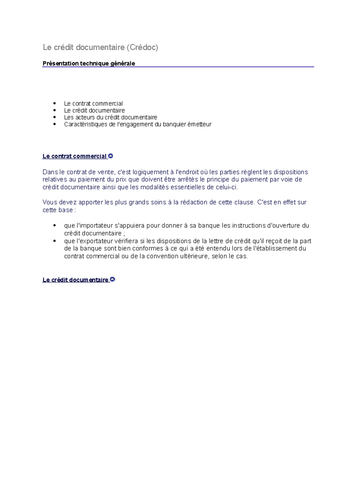 Notes sur le Crédit Documentaire (Crédoc) : Engagem. et Processus - Studocu