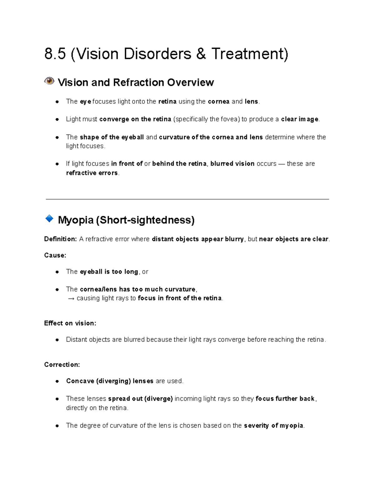 HSC Biology 8.5 Visual Disorders: Myopia and Hyperopia Explained - Studocu