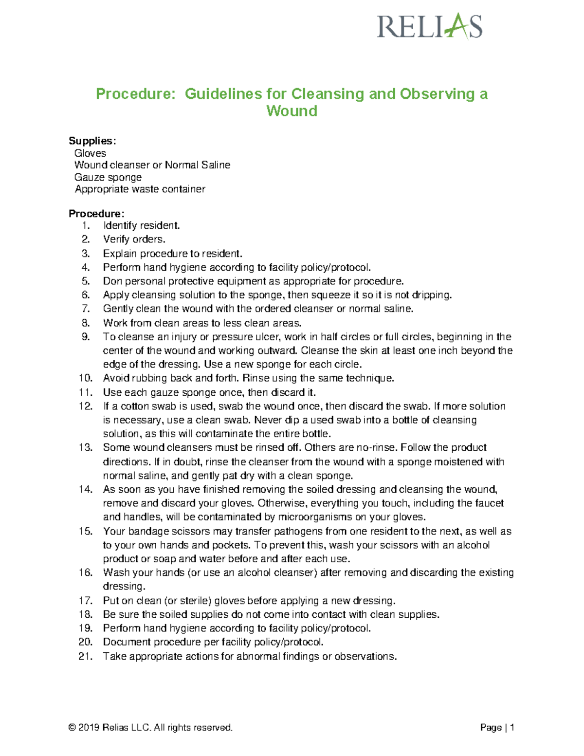 Wound Care Procedure Guidelines: Cleansing & Observing Wounds - Studocu