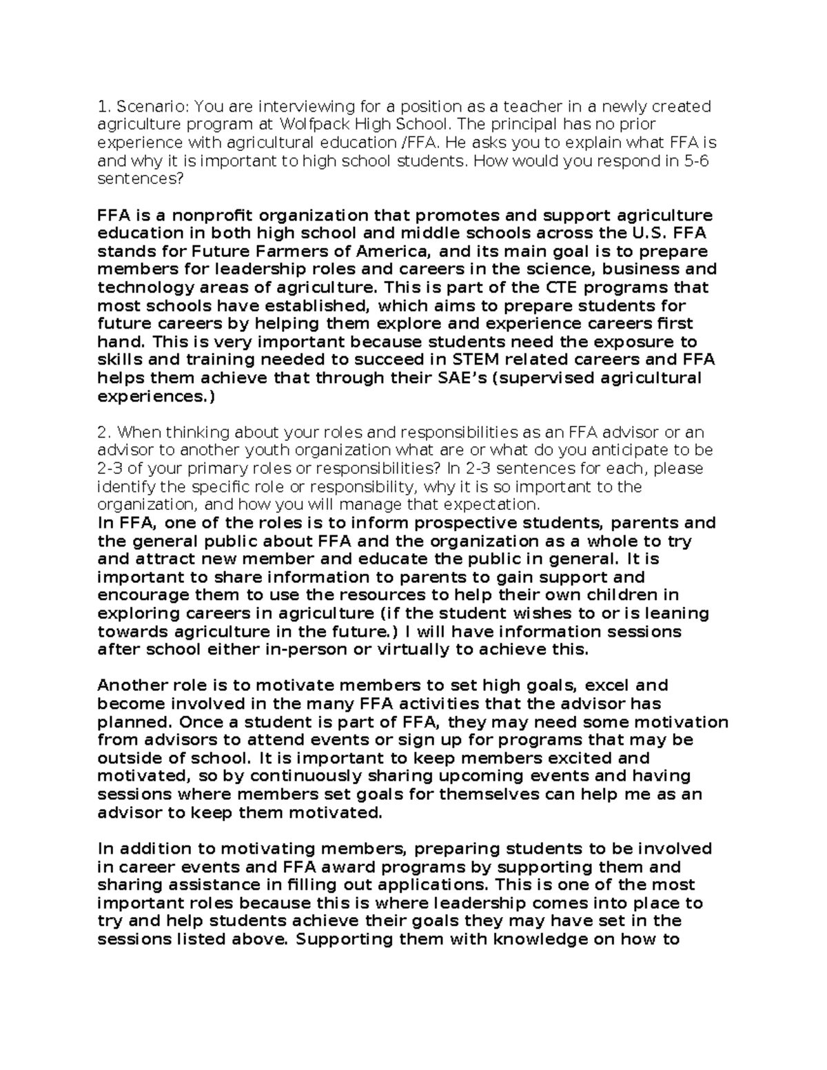 FFA Role and Responsibilities Assignment - Notes for Educators - Studocu