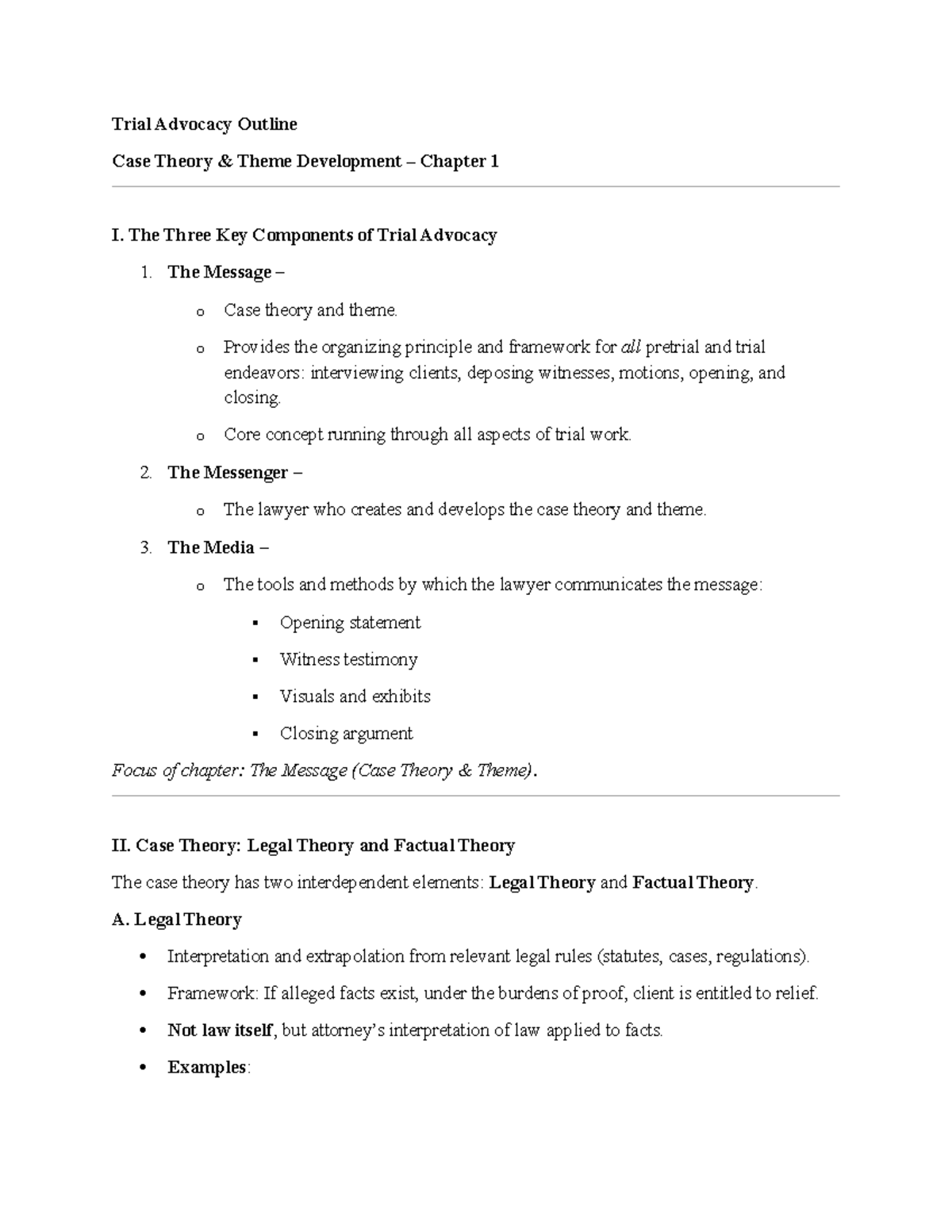 Trial Advocacy Outline: Case Theory & Theme Development (Chapter 1 ...