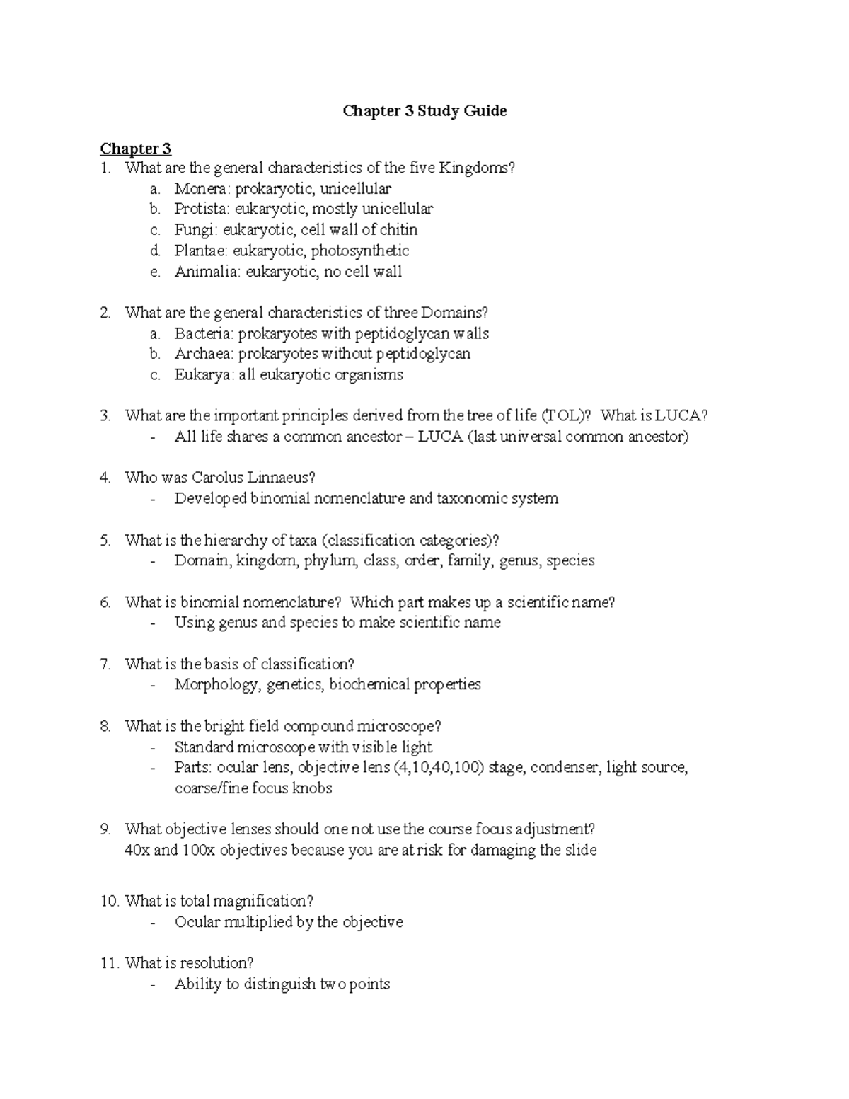 Biology 101: Chapter 3 Study Guide on Kingdoms & Classification - Studocu