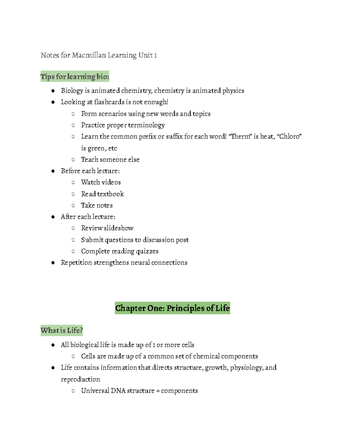 Notes for Macmillan Learning Unit 1 - Studocu
