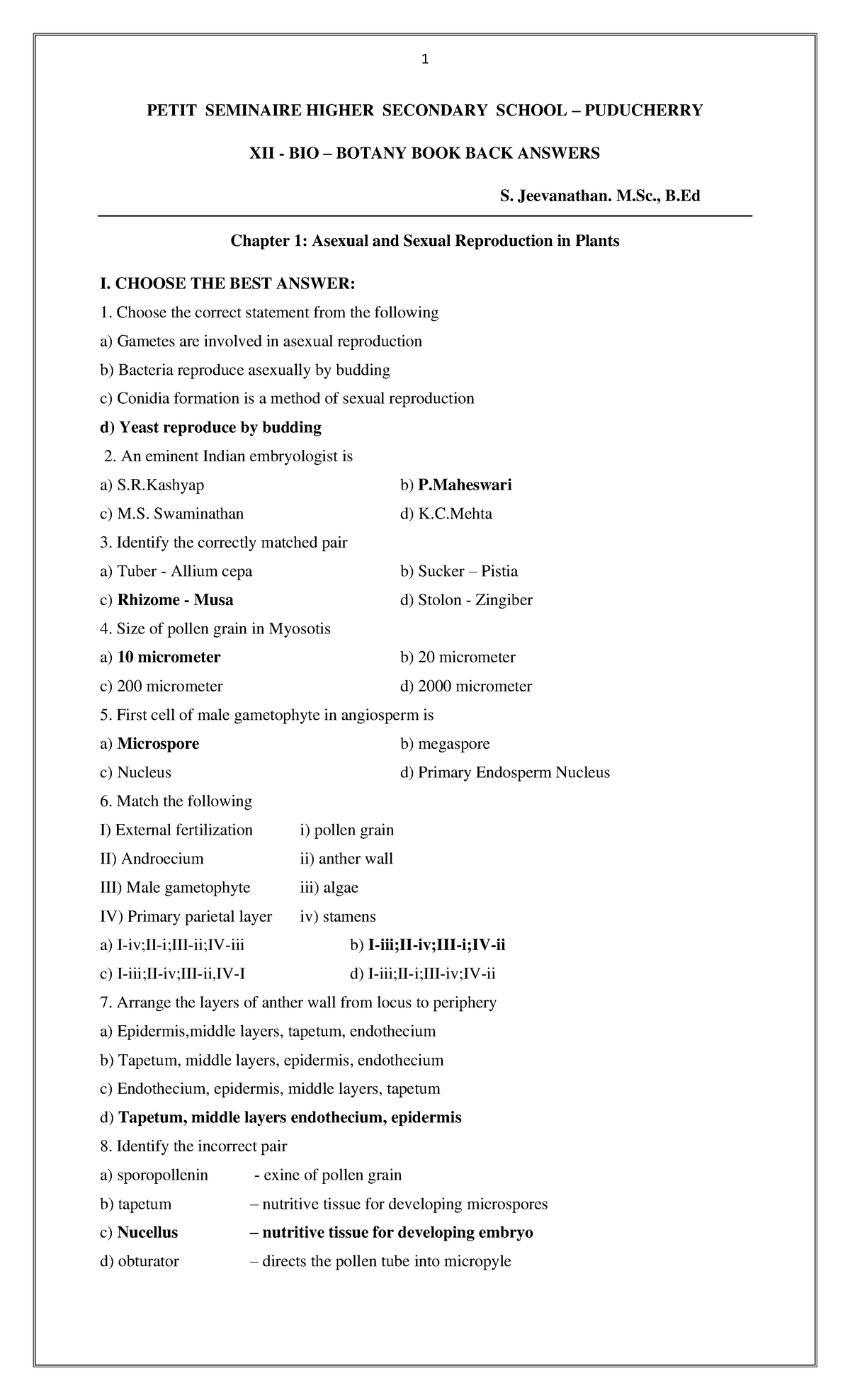 XII BIO Botany Chapter 1 Book Back Answers - Asexual & Sexual ...