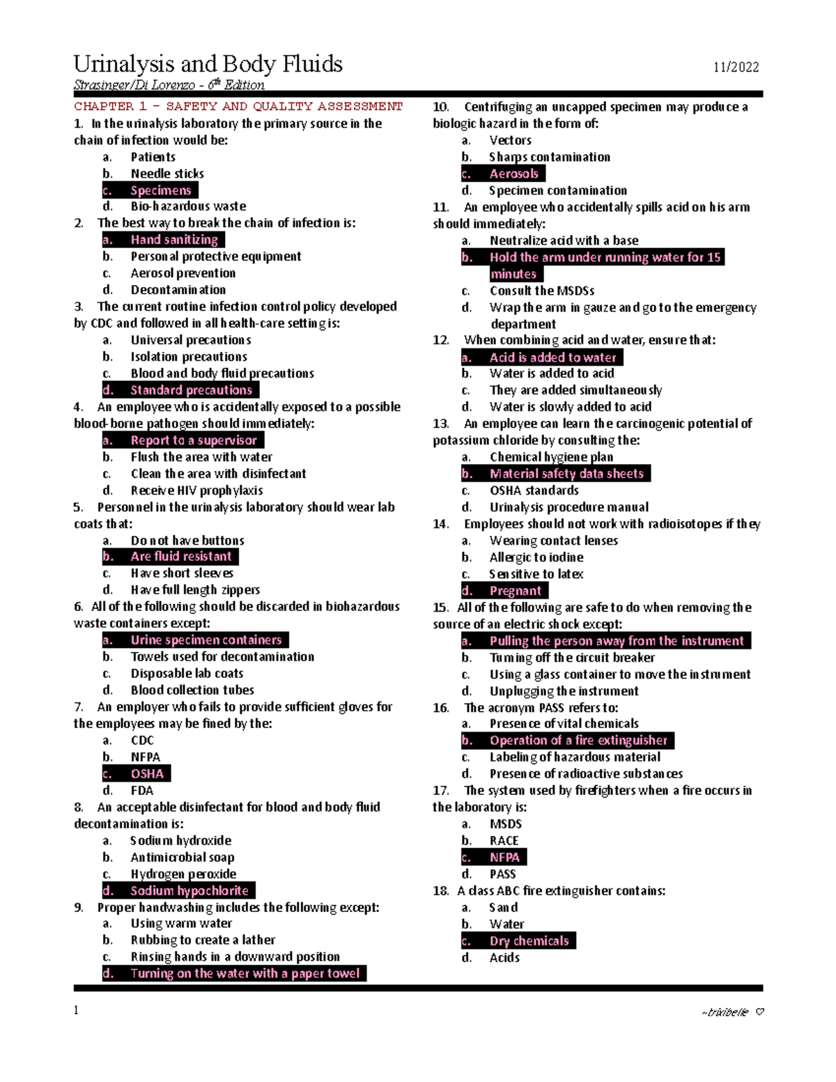Strasinger 6th Edition Review Questions and Answers on Safety and ...