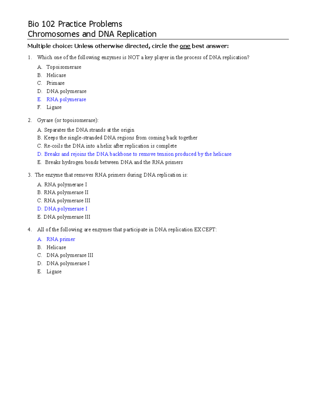 DNA Replication Key Test Practice - Concepts and Enzymes - Studocu