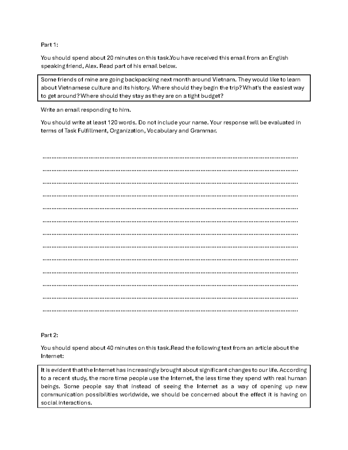 English Writing Practice: Email & Essay Tasks - Studocu